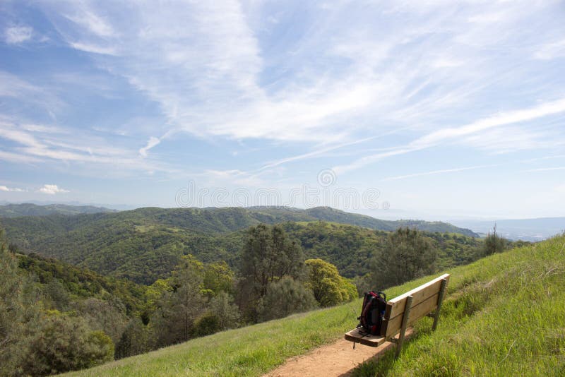 A Bench and Landscape with a Beautiful Sky Stock Photo - Image of ...