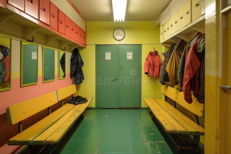 Bench and Lockers in Changing Room Stock Photo - Image of changing ...