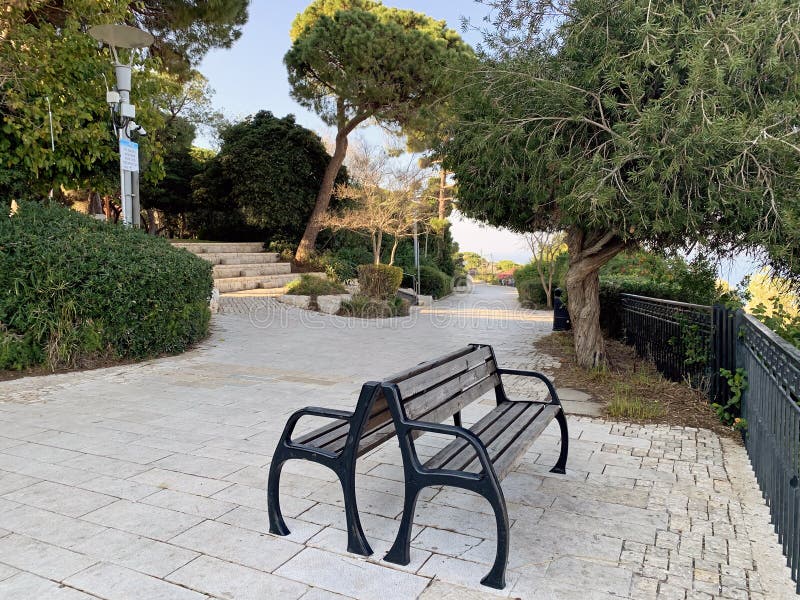 Bench on Louis Promenade in Haifa City Stock Image - Image of promenade ...