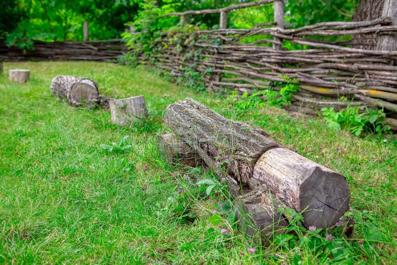 Bench made by log stock photo. Image of quarantine, plank - 191669152