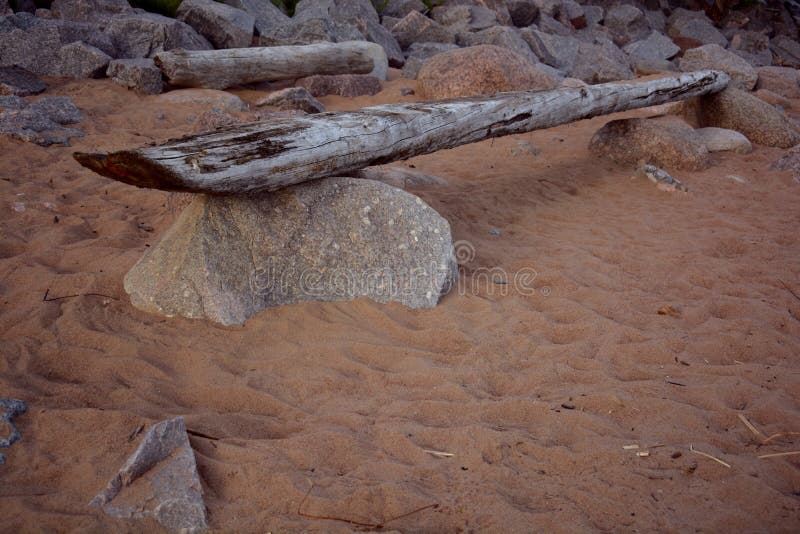 A Bench Made of Logs on the Beach Stock Photo - Image of horizon, dune ...