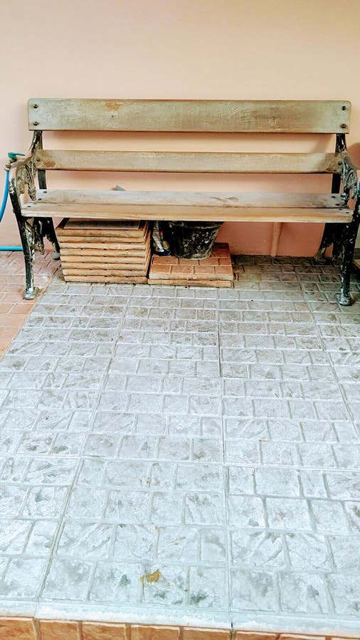 The Bench is Made from Real Wood. Stock Image - Image of iron, table ...