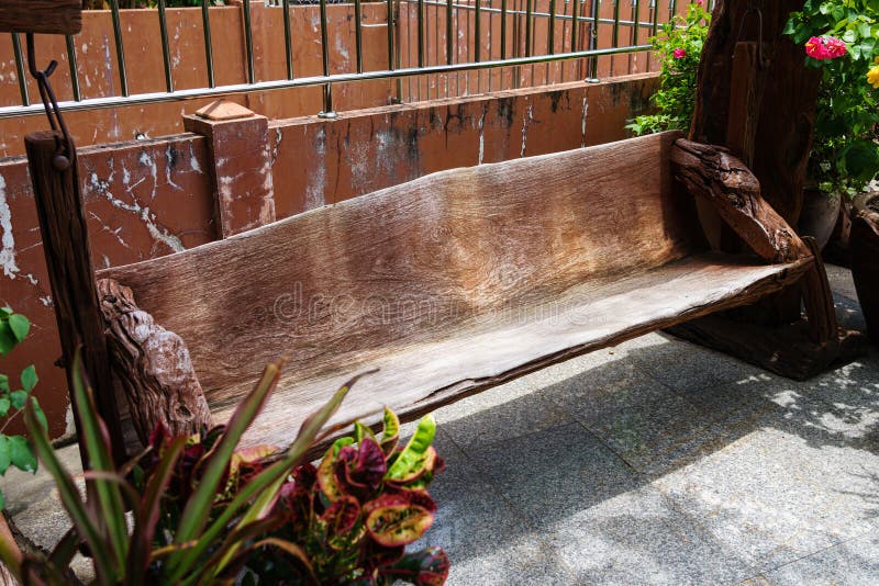 A Bench Made from Tree Trunks Stock Image - Image of nature, home ...