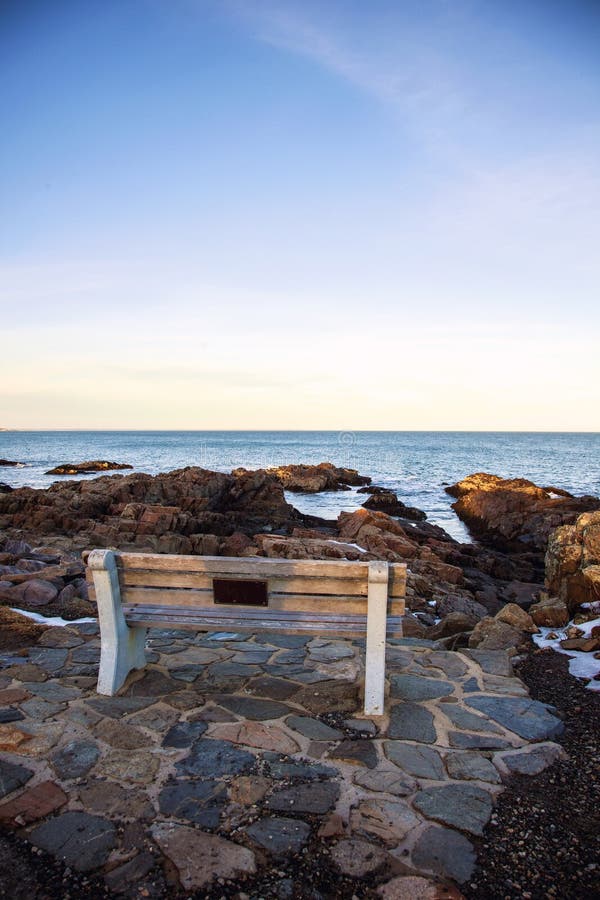 Bench on Marginal Way Path Along the Rocky Coast of Maine in Ogunquit ...