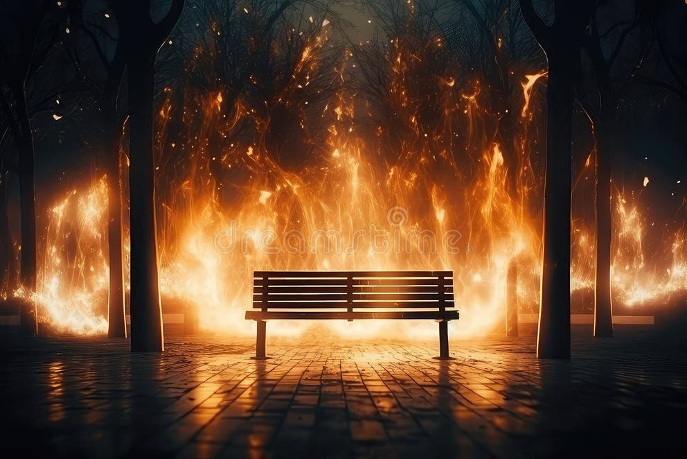 A Bench in the Middle of a Fire Stock Photo - Image of heatwave ...