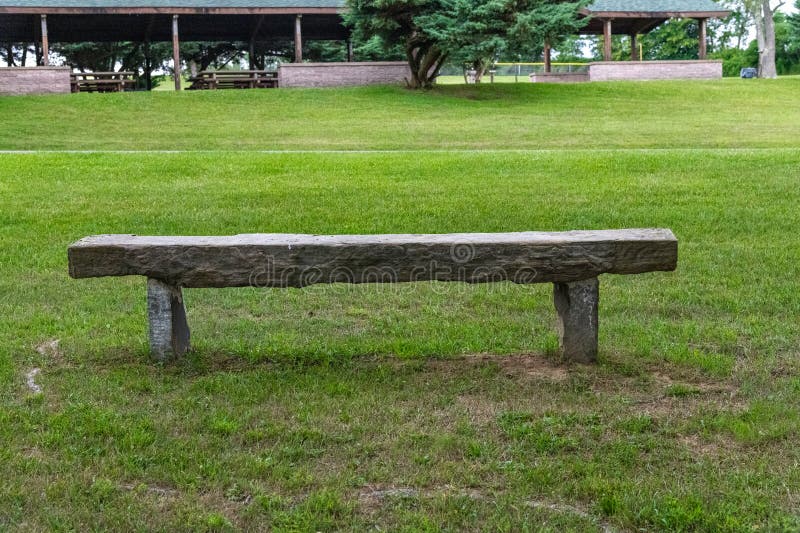 Bench in Middle of Grass in Park Stock Image - Image of plot, woodland ...