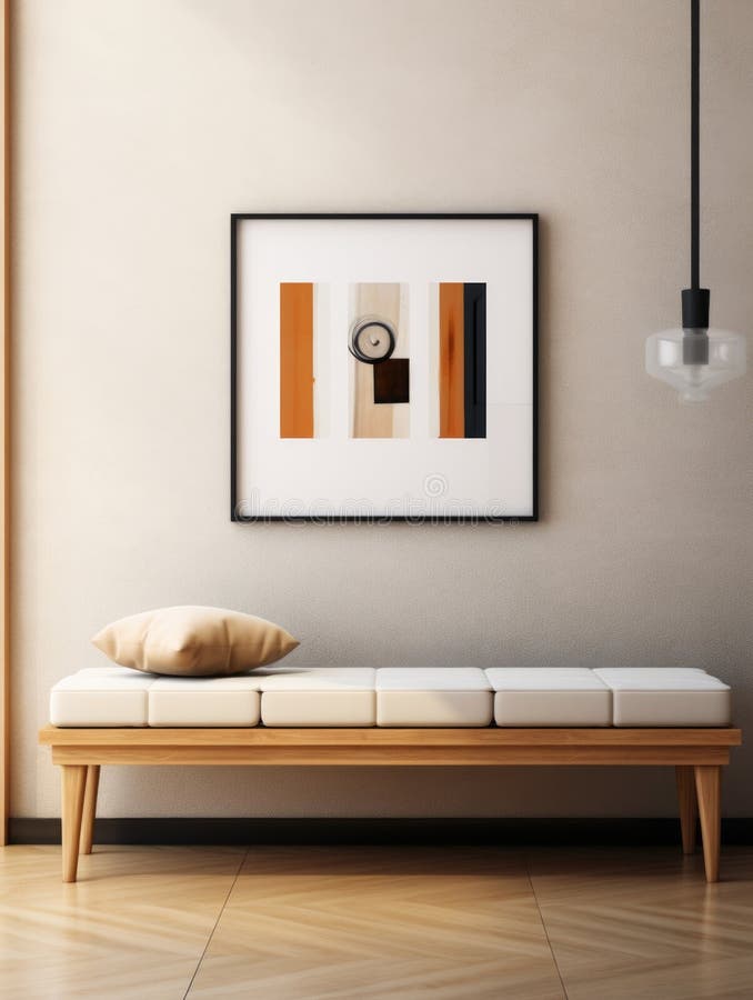 Bench and Mock Up Poster Frame in Mid-century Style Room. Home Interior ...