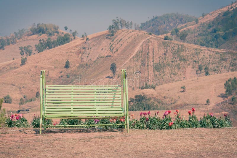 Bench with the Mountain View Stock Image - Image of chair, mountains ...