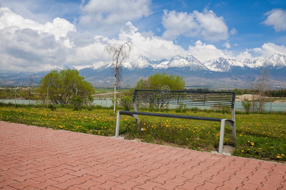 Bench with the Mountain View Stock Photo - Image of green, slovakia ...