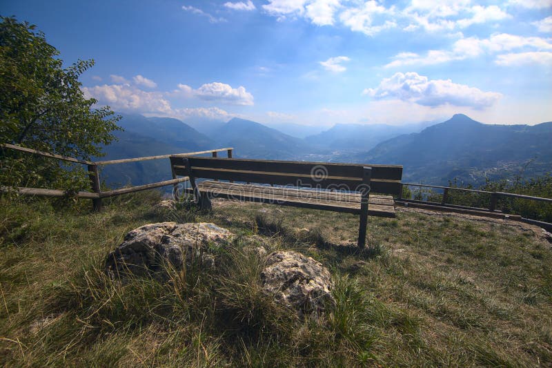 Bench by the Mountains with Mountain Range in the Distance and a Clear ...