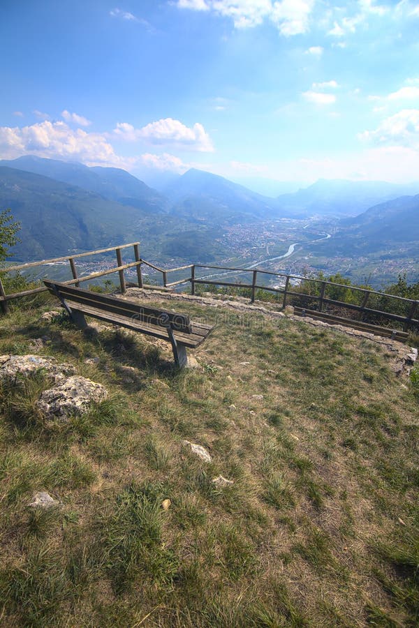 Bench by the Mountains with Mountain Range in the Distance and a Clear ...