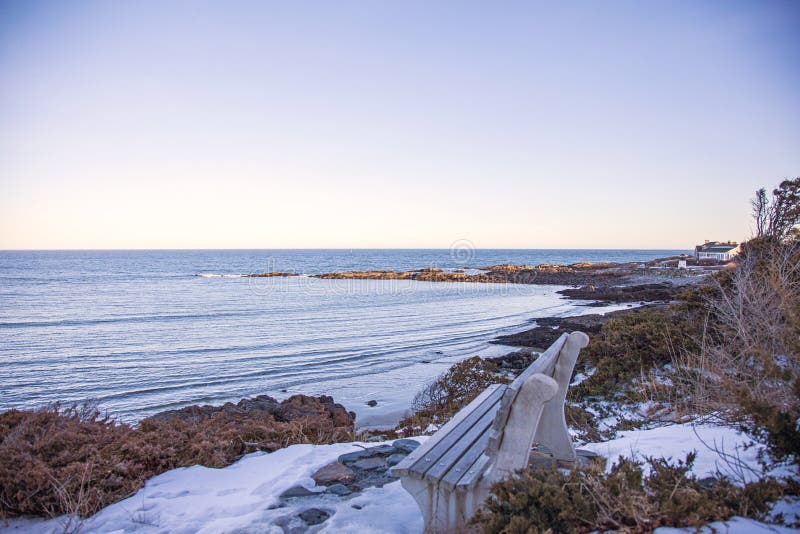 Bench N Marginal Way Path Along the Rocky Coast of Maine in Ogunquit ...