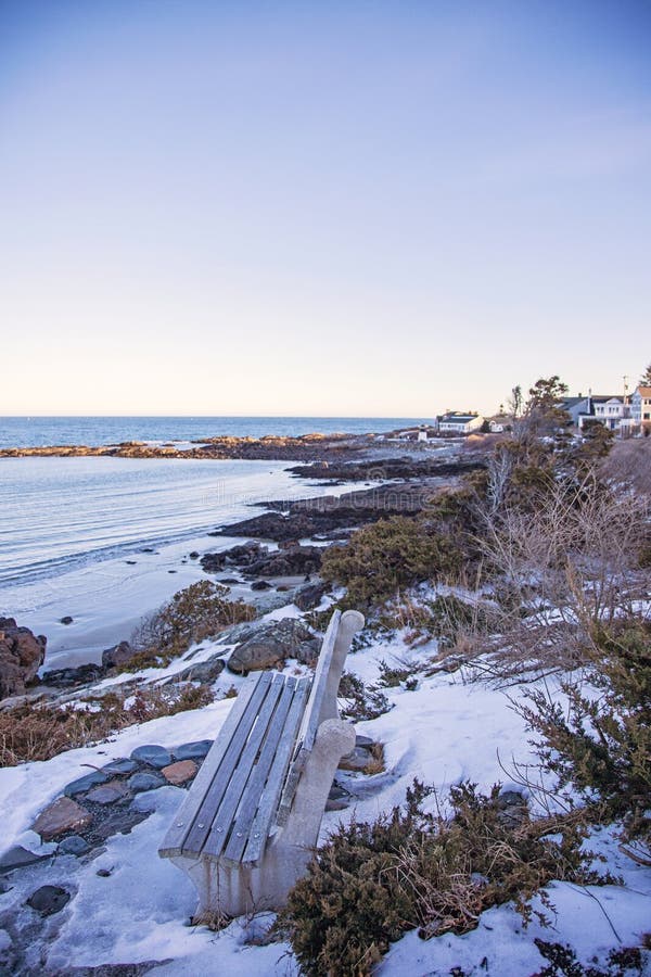 Bench N Marginal Way Path Along the Rocky Coast of Maine in Ogunquit ...