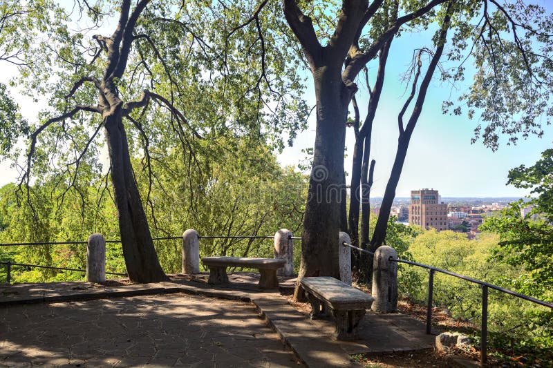 Bench Next To the Rail of a Panoramic Point in Park Stock Photo - Image ...
