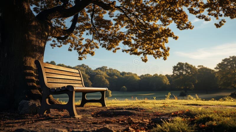 A Bench Next To a Tree. Generative AI. Stock Illustration ...