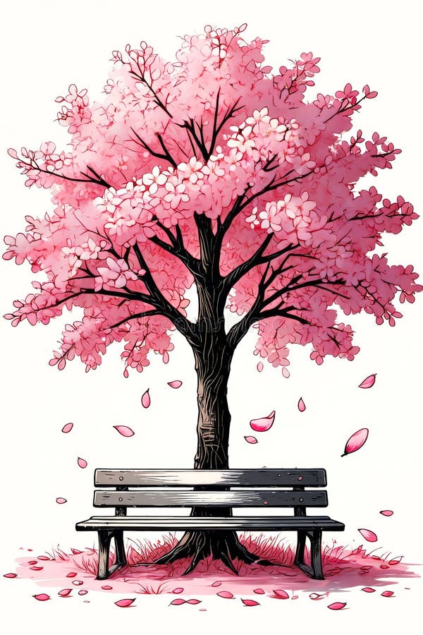 Bench Next Tree Pink Blossoms Stock Photos - Free & Royalty-Free Stock ...