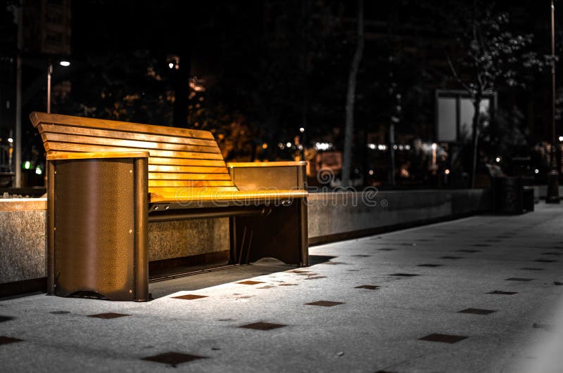 Bench at Night stock photo. Image of sidewalk, night - 40557036