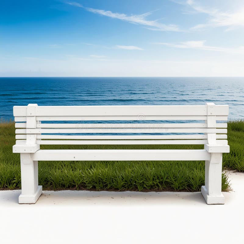 A Bench beside the Ocean, Isolated on White Background Stock ...