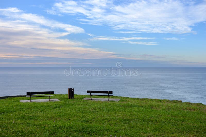 Bench with Ocean Panoramic View Stock Photo - Image of empty, scene ...