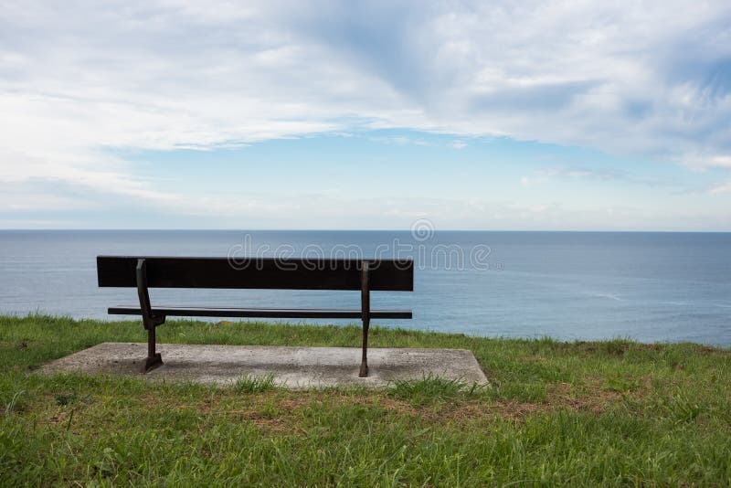 Bench with Ocean Panoramic View Stock Photo - Image of empty, scene ...