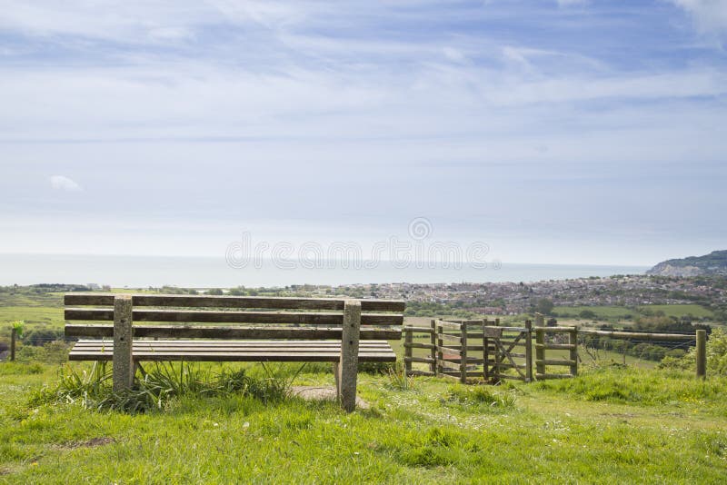 Bench Overlooking a Beautiful Landscape Stock Photo - Image of solitude ...