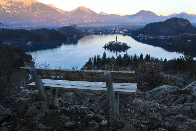 Bench Overlooking Lake Bled Stock Image - Image of overview, julian ...