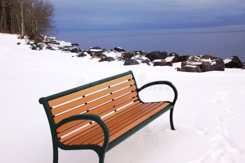 Bench Overlooking Lake Superior Winter Stock Photos - Free & Royalty ...