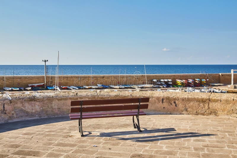 Bench Overlooking the Mediterranean Coast Stock Photo - Image of ...