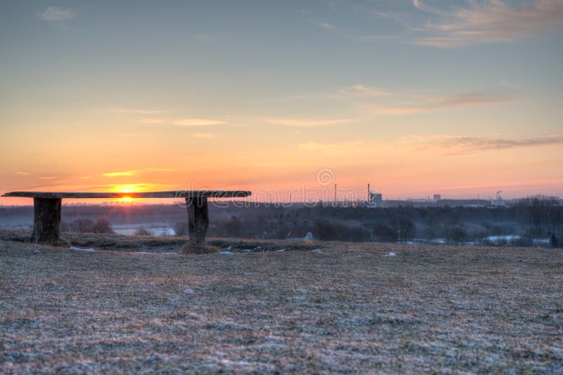 Bench overlooking sunrise stock image. Image of relaxation - 33589827