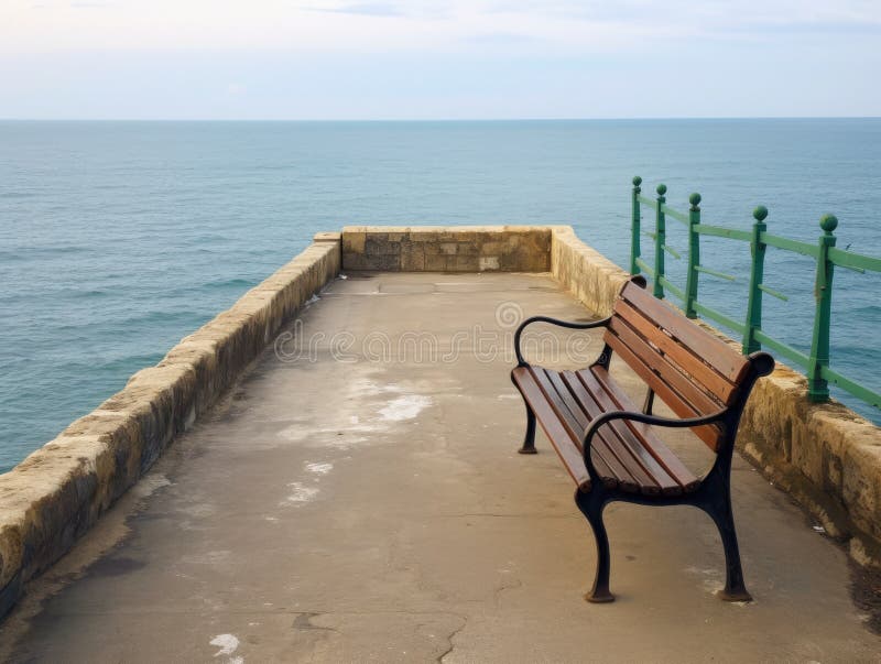 A Bench Overlooking the Ocean Stock Illustration - Illustration of ...