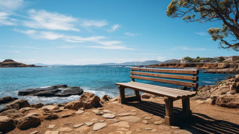 A Bench Overlooking the Ocean. Generative AI. Stock Illustration ...