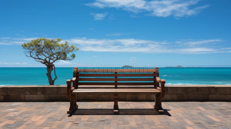 A Bench Overlooking the Ocean. Generative AI. Stock Illustration ...
