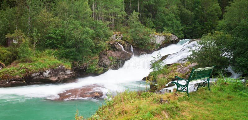 Bench Overlooking a River in Rural Norway Stock Photo - Image of fjord ...