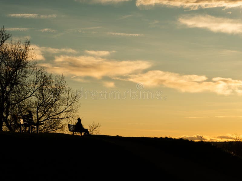 Bench Overlooking View at Sunset Stock Image - Image of solitude ...
