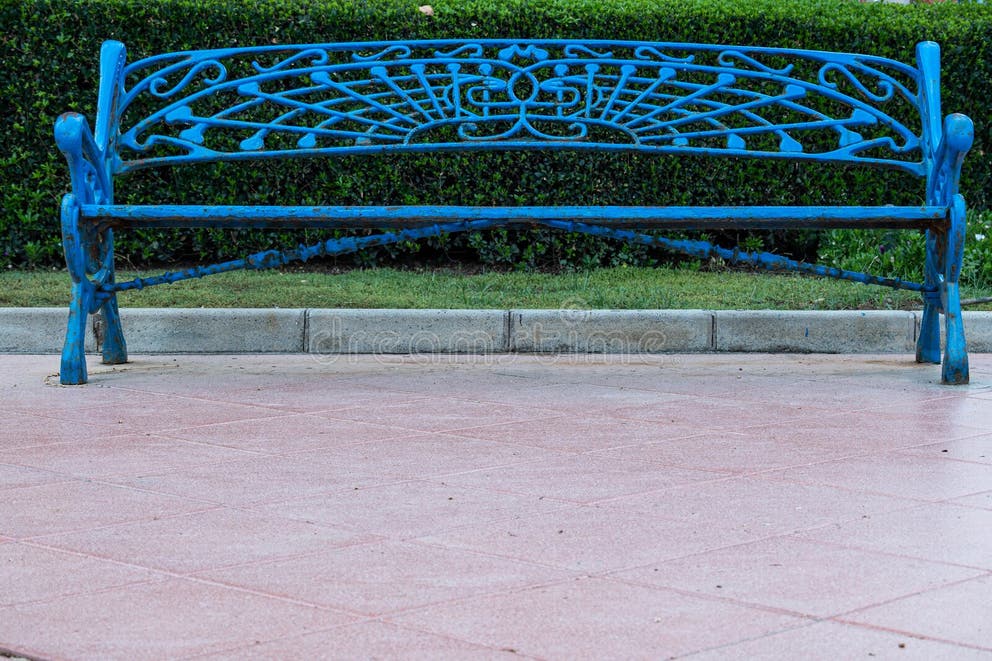 Bench Painted Blue and with Rust on a Park Walk Stock Photo - Image of ...
