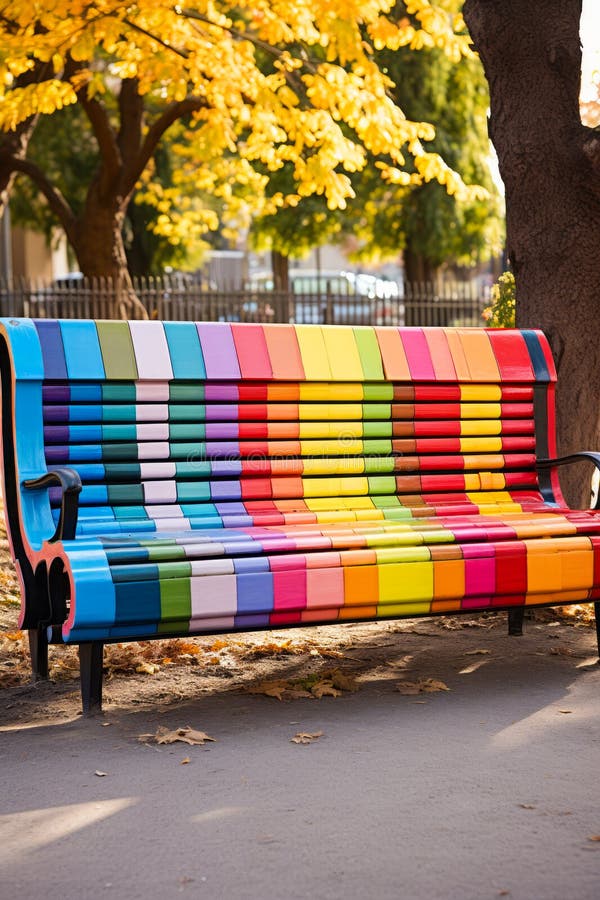 Bench that is Painted in Different Colors of Rainbows. Generative AI ...