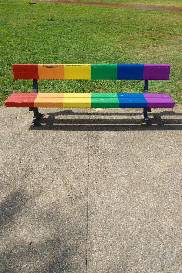 Bench Painted with a Rainbow Stock Image - Image of community, rainbow ...