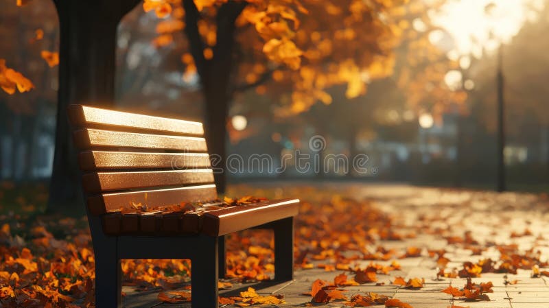 A Bench in a Park with a Beautiful Fall Scene Stock Illustration ...