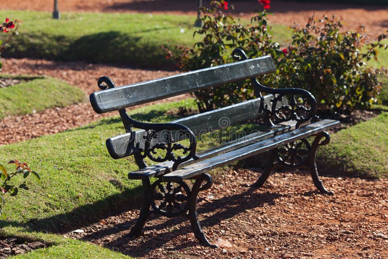 Bench in the Park on the Grass Background Stock Photo - Image of relax ...