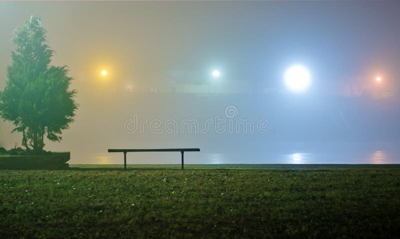 Bench in the park at night stock image. Image of green - 36145999