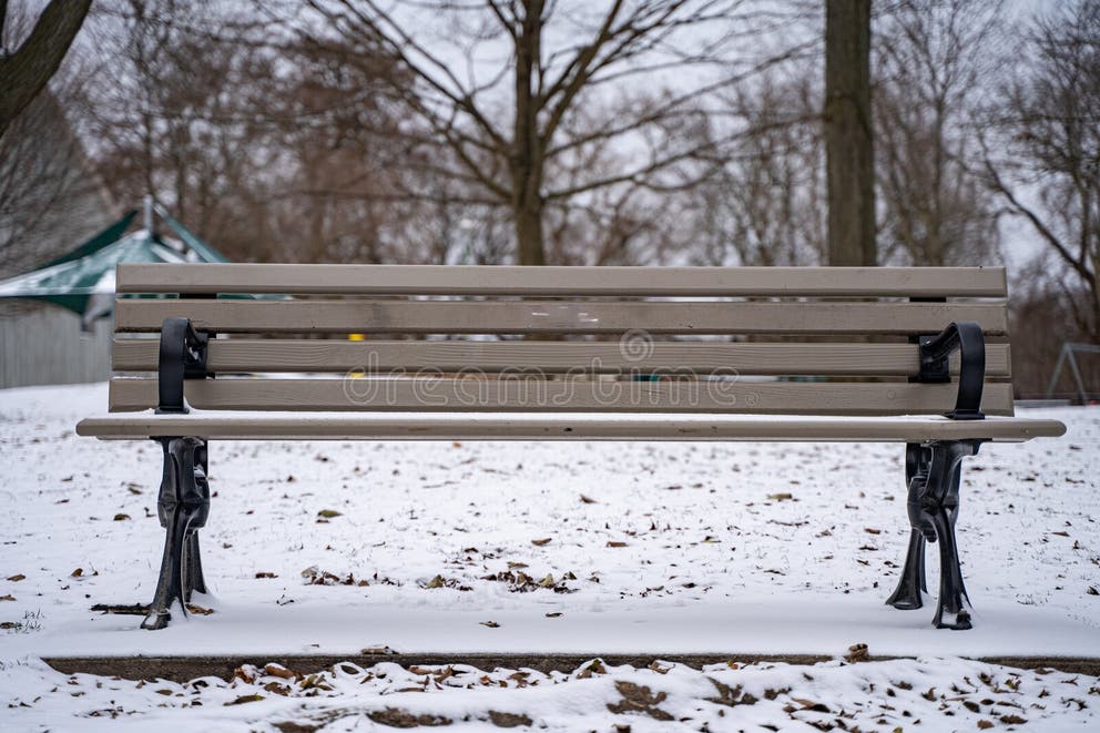 Bench in the Park in the Snow Stock Image - Image of snowfall, peaceful ...