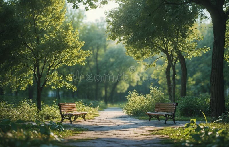 Bench in the Park at Sunset. Beautiful Summer Landscape Stock ...