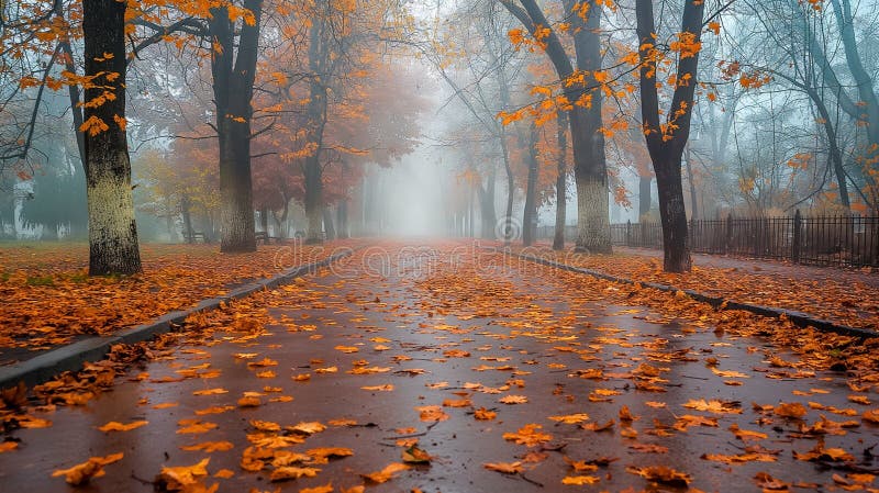 Bench in a Park, Surrounded by Fallen Leaves and the Sound of Wind ...