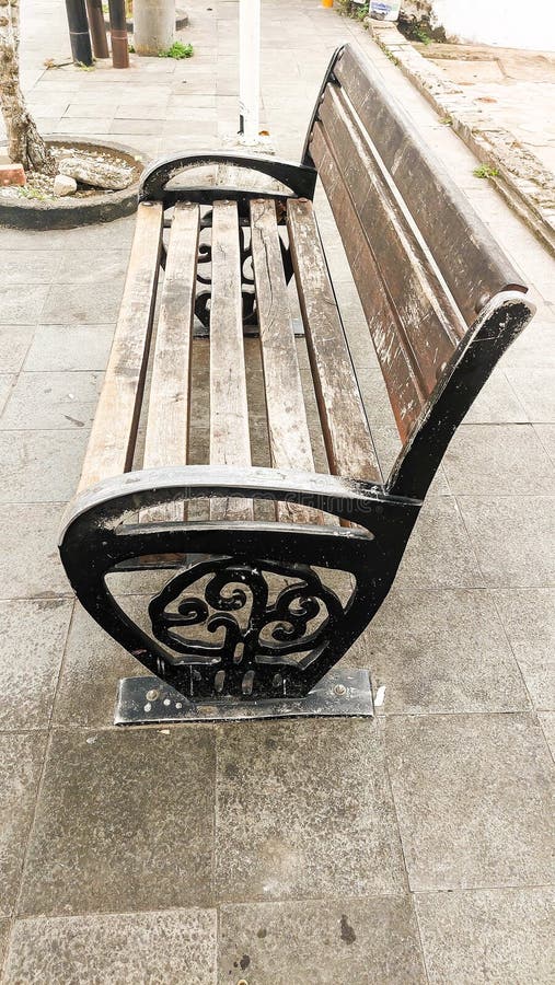 Lounge Chairs Made of Iron and Wood in Parks and Sidewalks Stock Image ...