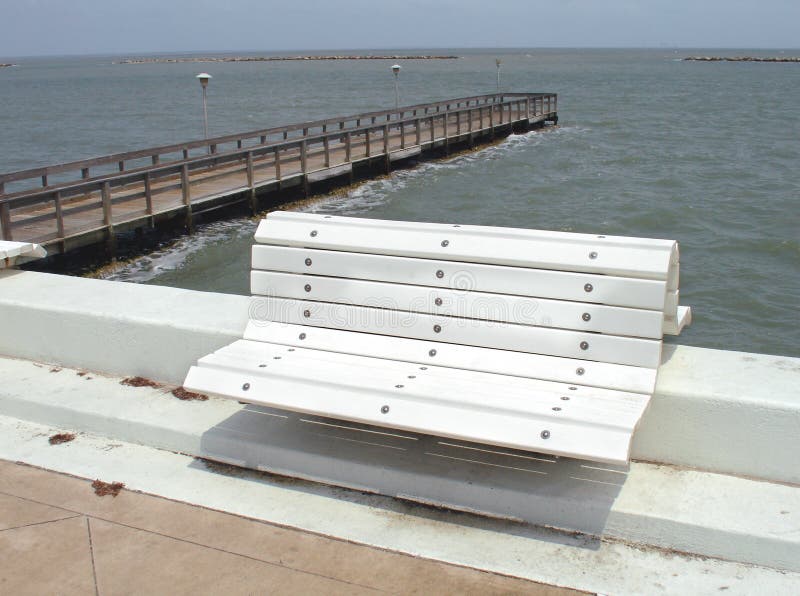 Bench and Pier on Waterfront Stock Image - Image of vacant ...