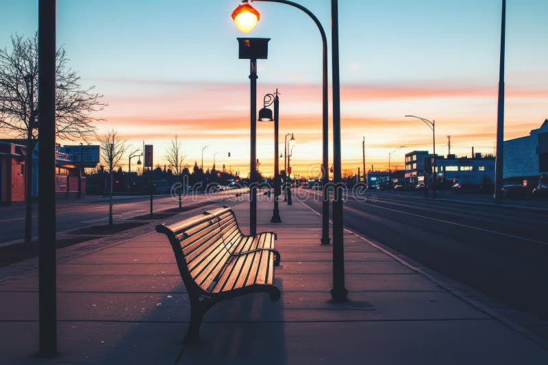 Bench Positioned Sidewalk Street Light Stock Photos - Free & Royalty ...