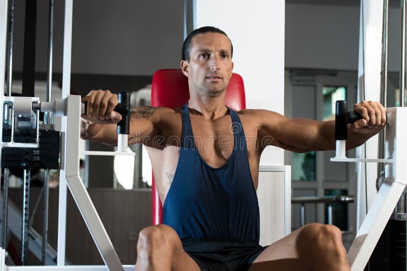 Bench Press Exercise Machine Stock Photo - Image of muscular ...