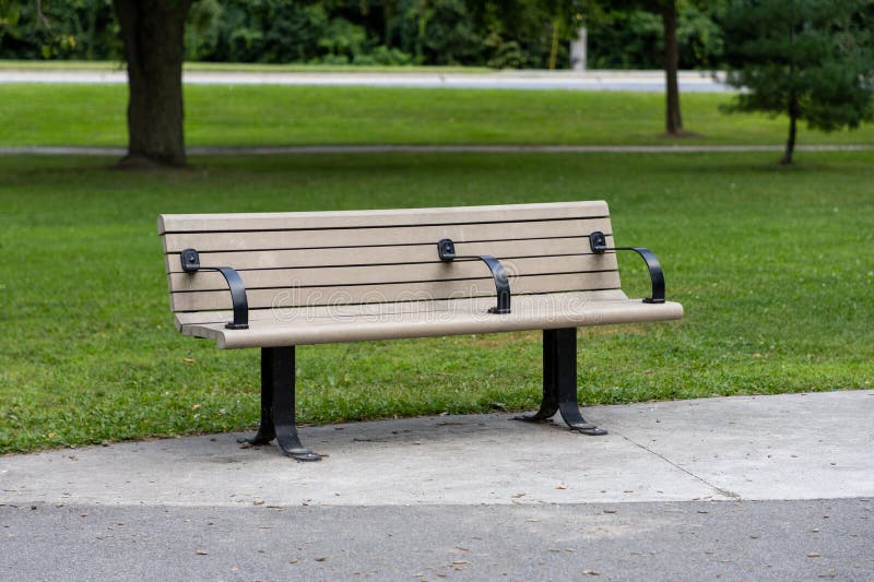 Bench in Public Park with Green Grass in Summer. Stock Photo - Image of ...
