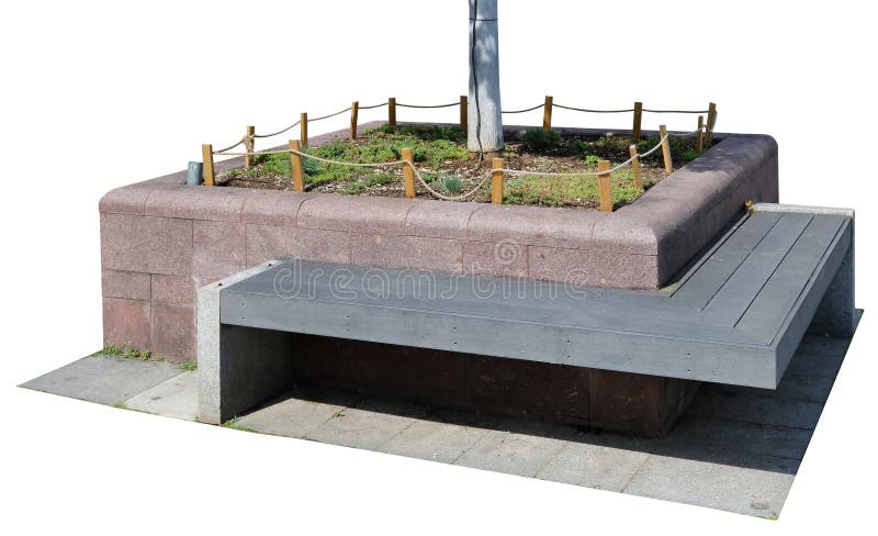 Bench for Rest Next To Granite Flowerbed with Grass and Tree Isolated ...