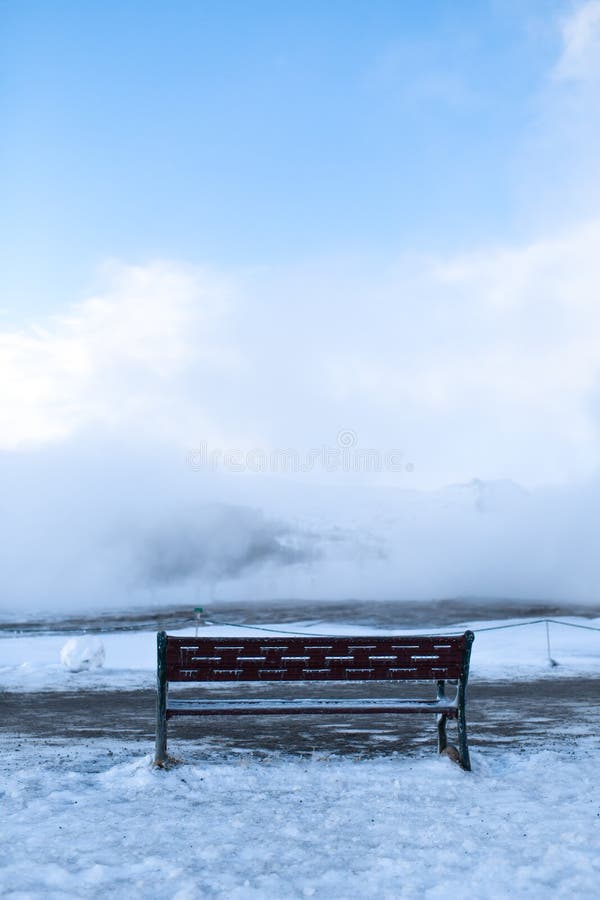 Bench for Rest Overlooking a Cloud of Steam in Winter Stock Image ...